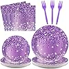 Amazon.com: 96 Pcs Purple Silver Tableware Set for Birthday Party Decor ...
