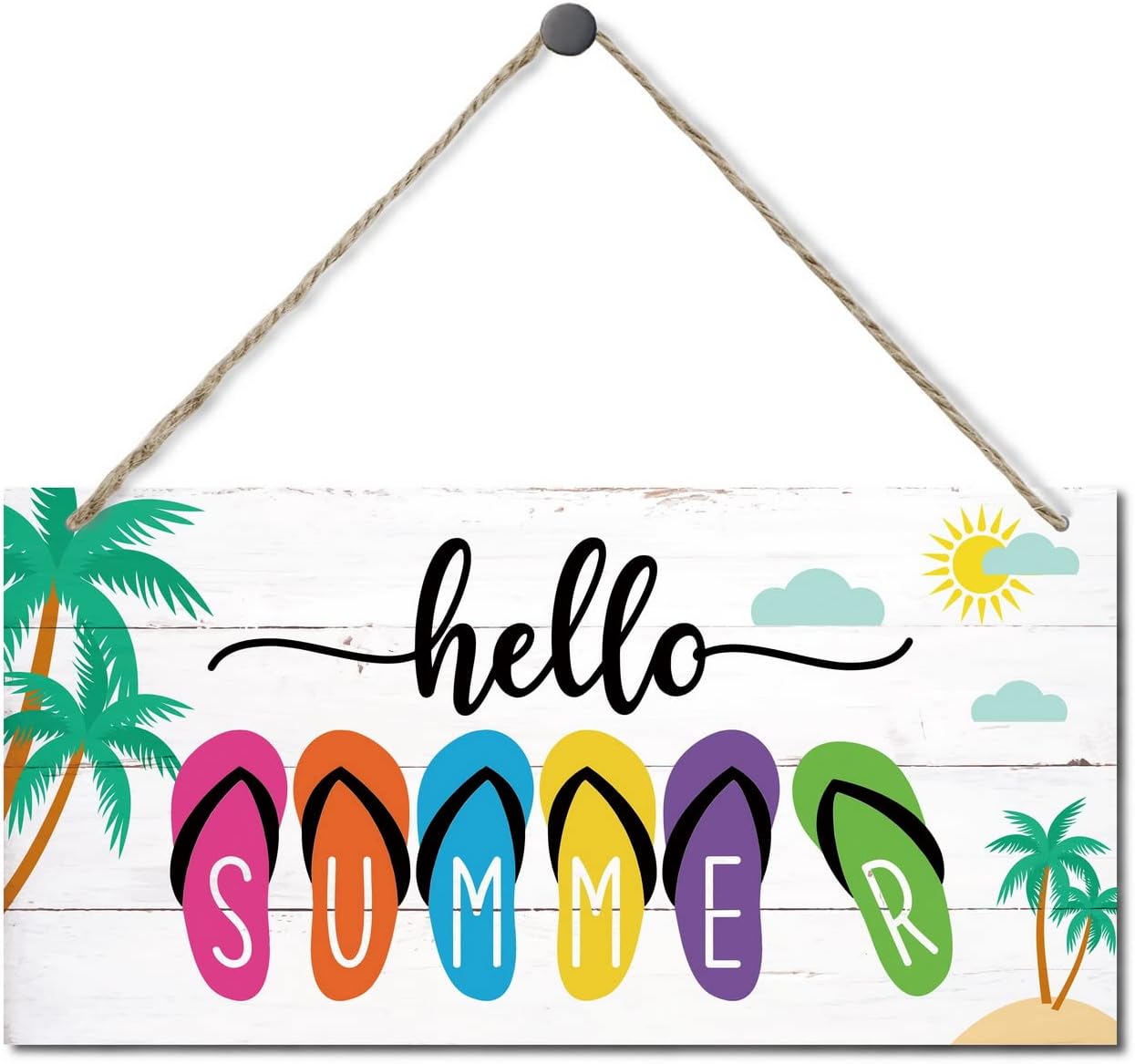 Amazon.com : Hello Summer Flip Flops Sign Decor, Hanging Wood Sign Home ...