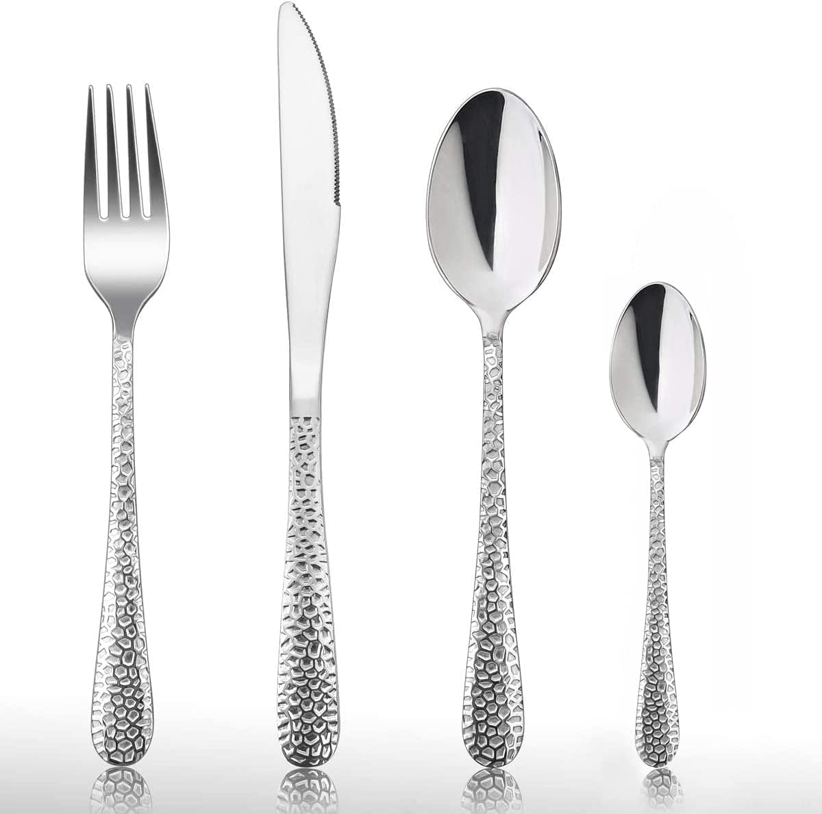 HaWare Cutlery Set, 32-Piece Stainless Steel Hammered Flatware Sets ...
