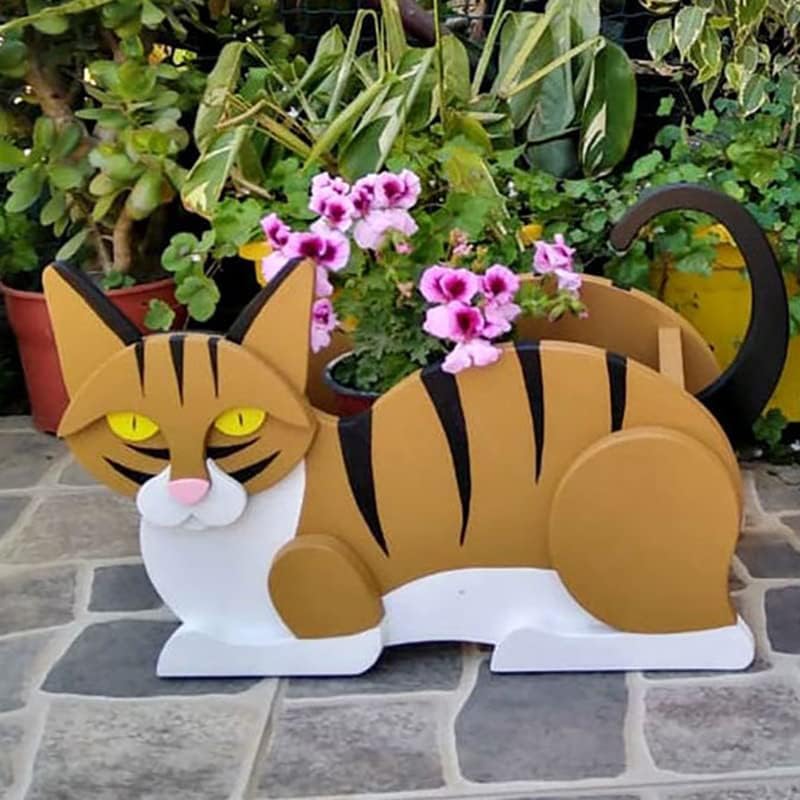 Cat Planter Flower Plant Pot Cute Animal Shaped Planter Wooden Plant ...