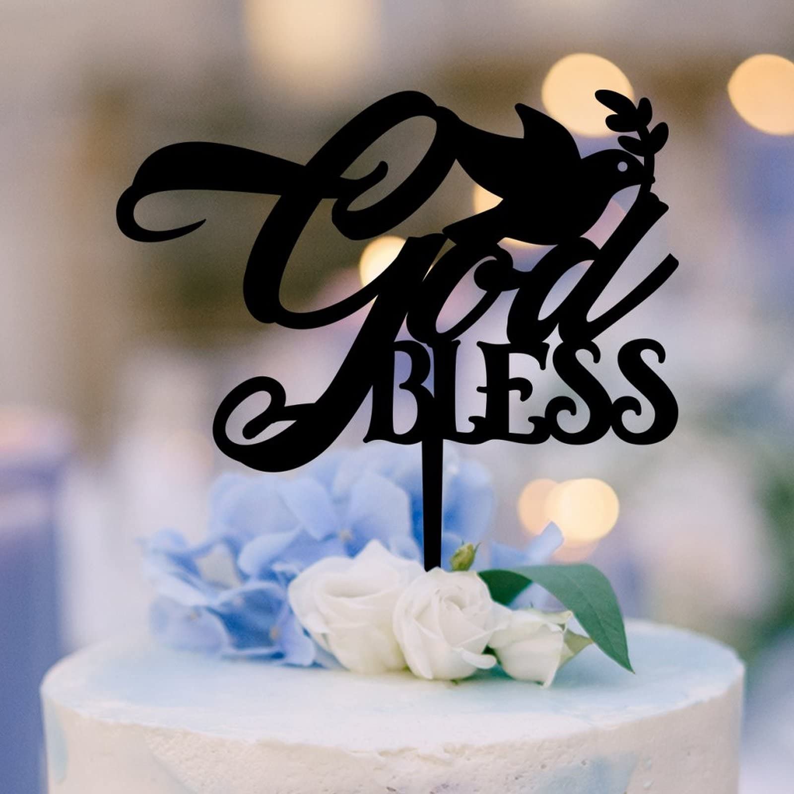 Buy God Bless Bird Peace Pigeon Cake Topper Black Acrylic Happy ...