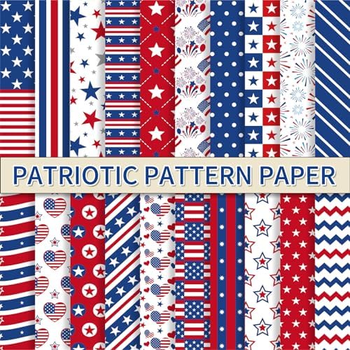 Amazon.com: Whaline 40 Sheets Patriotic Pattern Paper Star Fireworks ...