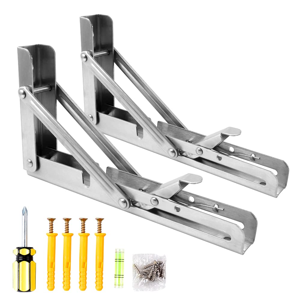 Amazon.com: Oudtinx 2PCS Folding Shelf Brackets,Heavy Duty Triangle ...