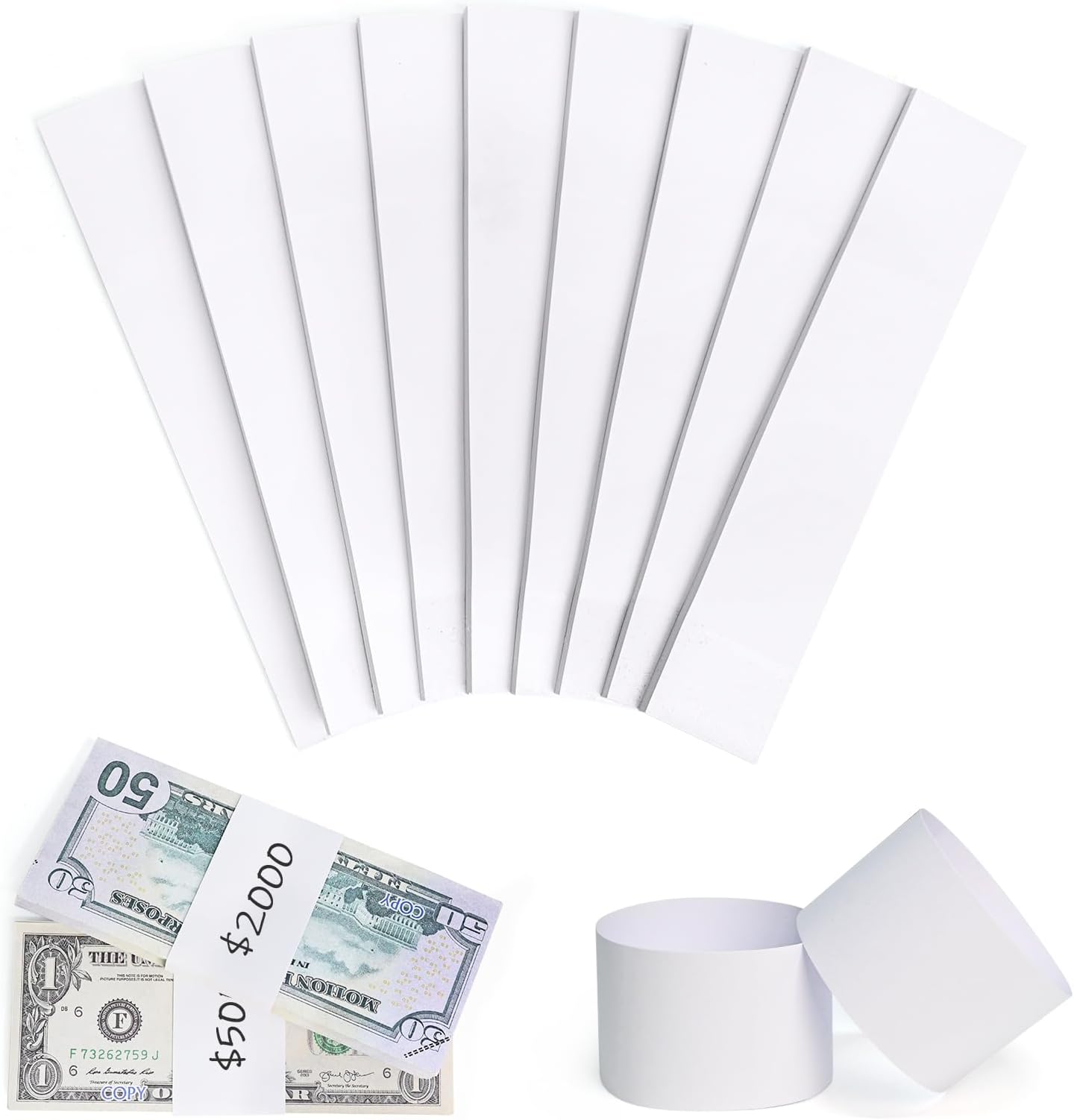 L LIKED 300 Blank White Banknotes Bands for Cash, Self Adhesive ...