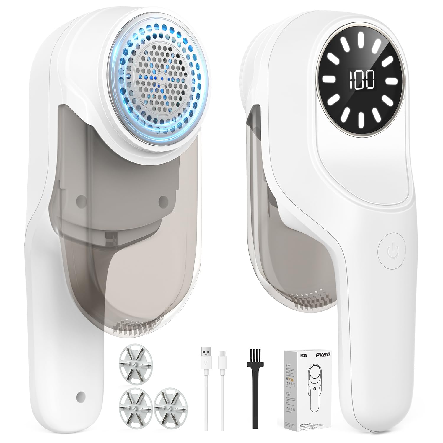 PKBD Large Storage Fabric Shaver, Lint Shaver with Rechargeable Battery and 6 Leaf Blades ...