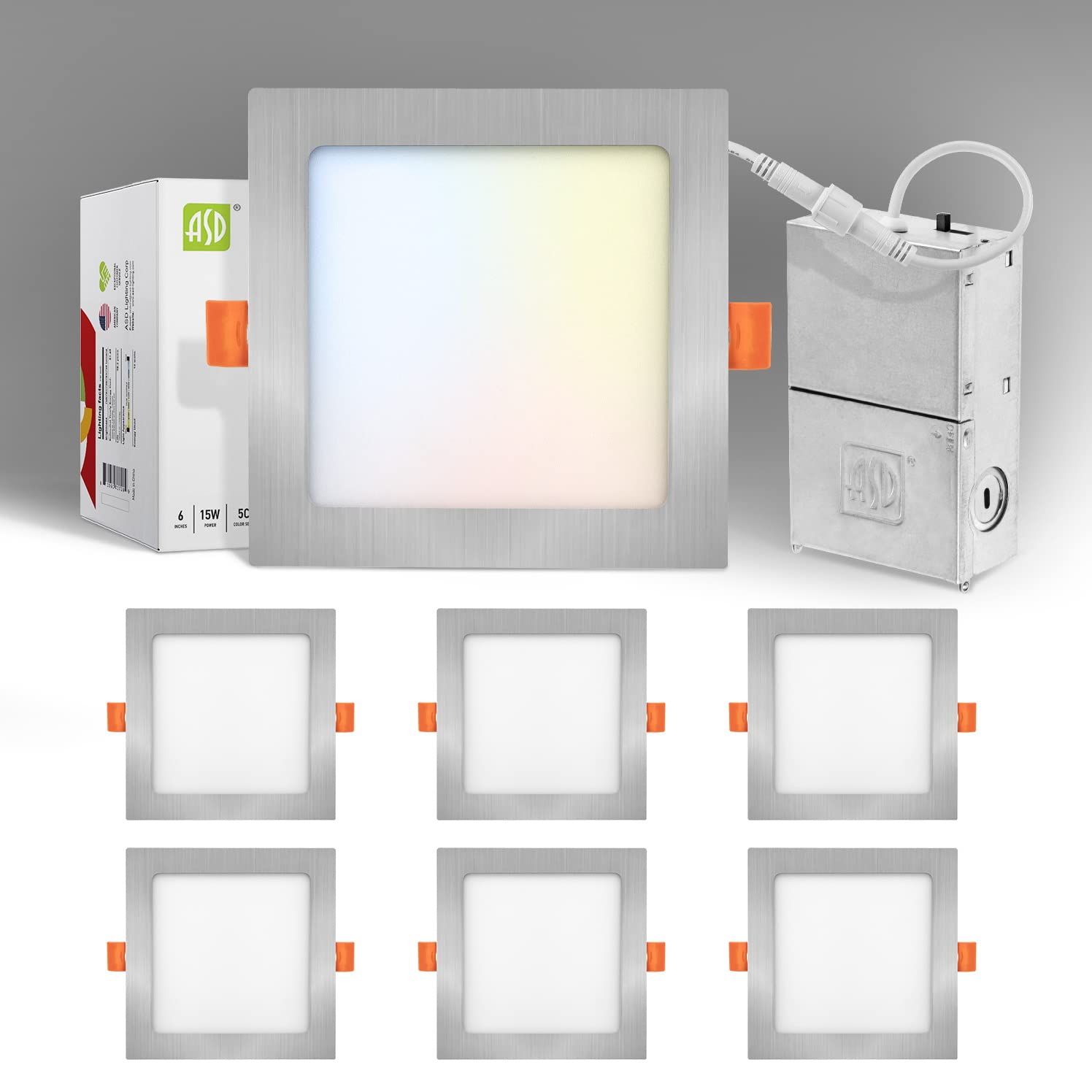 ASD LED Square Recessed Lighting 6 Inch - 2700K/3000K/3500K/4000K/5000K ...