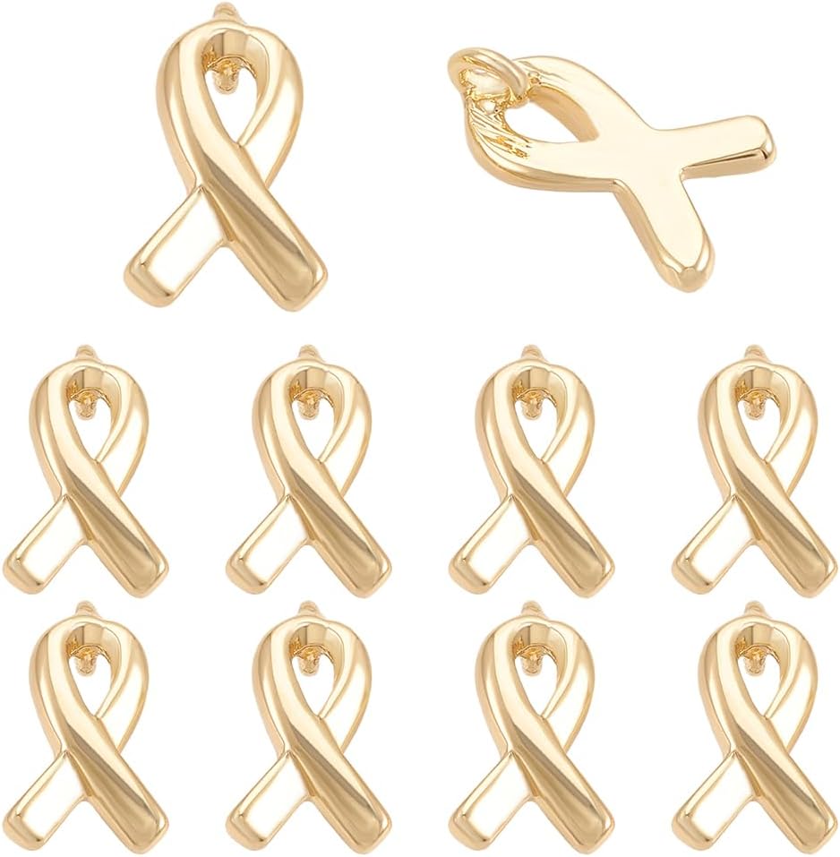 Amazon.com: BENECREAT 10pcs Real 18K Gold Plated Awareness Ribbon ...