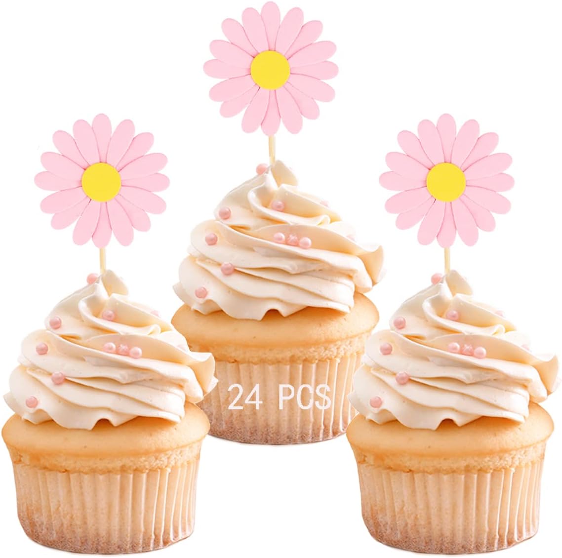 Amazon.com: 24 Pieces Daisy Cupcake Toppers, Daisy Flower Cake Picks ...