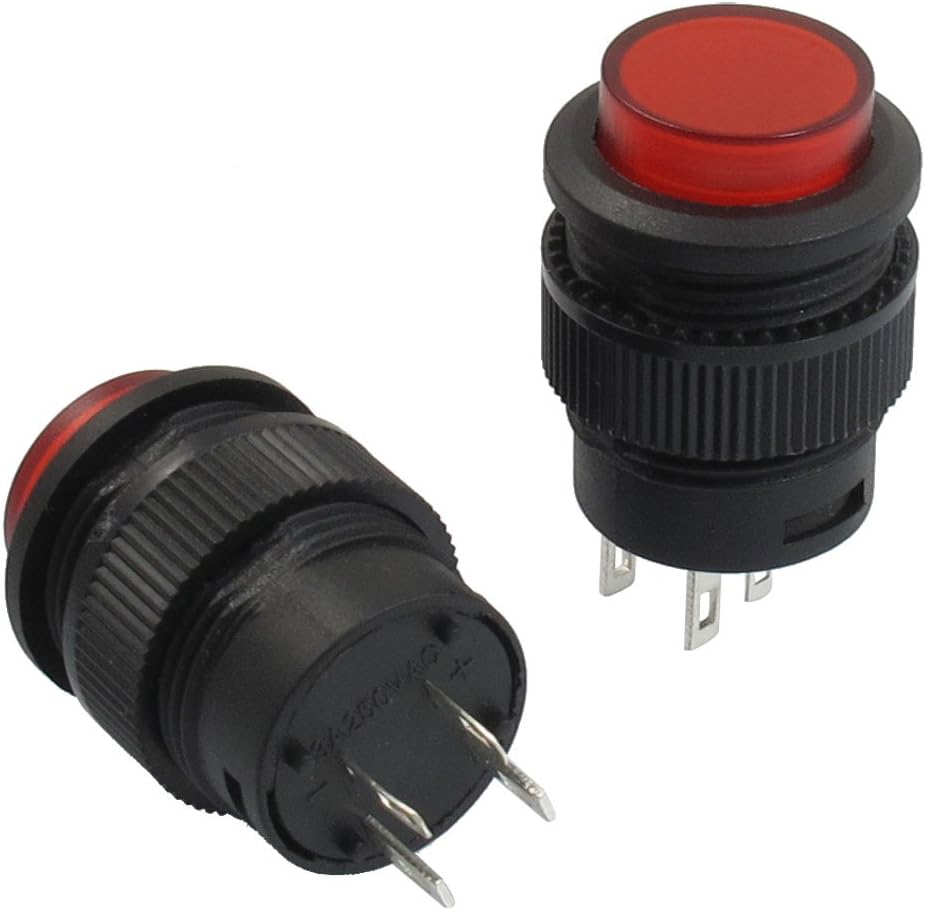 Amazon.com: uxcell 2 Pcs 4 Terminals Red LED Lamp Momentary Push Button ...