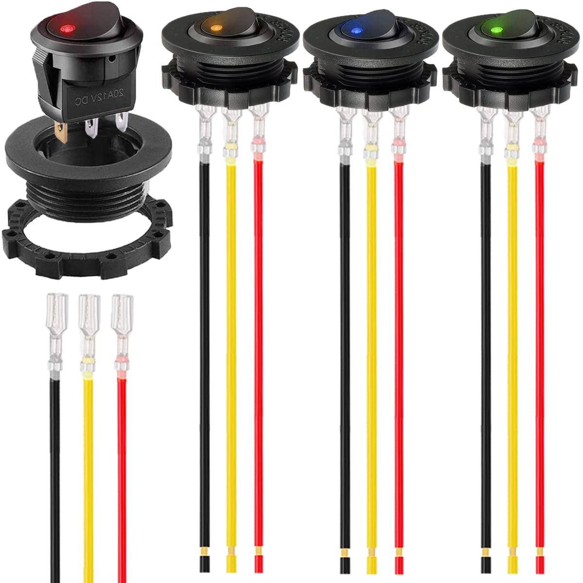 Amazon.com: MKBKLLJY 4Pcs Round Rocker Switch Shell DC 12V 20A,DC 24V ...