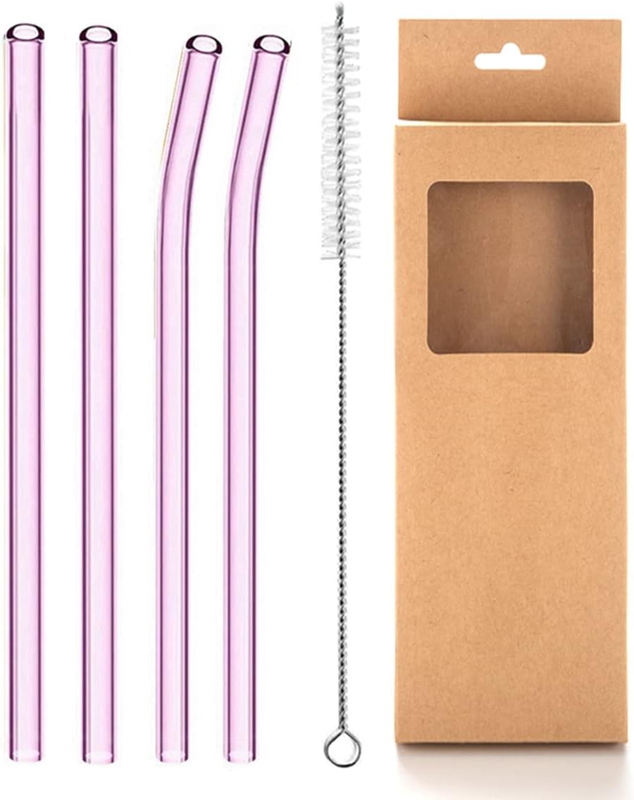 Amazon.com: Reusable Bent Glass Drinking Straws, Set of 6 with 2 ...