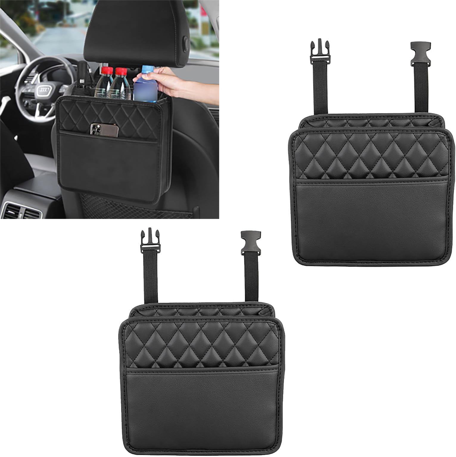 Amazon.com: Yumfugu Pack-2 Car Back Seat Organizer, Portable PU Leather ...