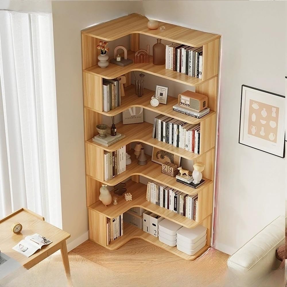 Amazon.com: LITFAD Modern Vertical Corner Bookshelf Solid Wood Floor ...