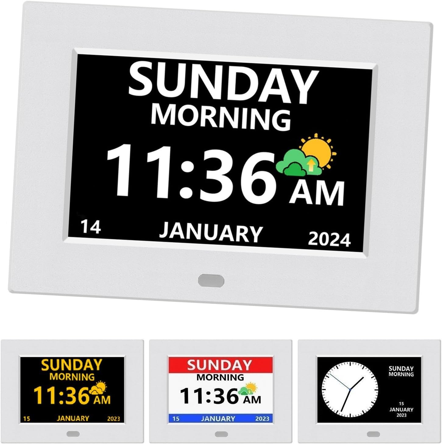 YCOO Dementia Clock, Day Date Digital Clock with Sun/Moon Icons, Large ...