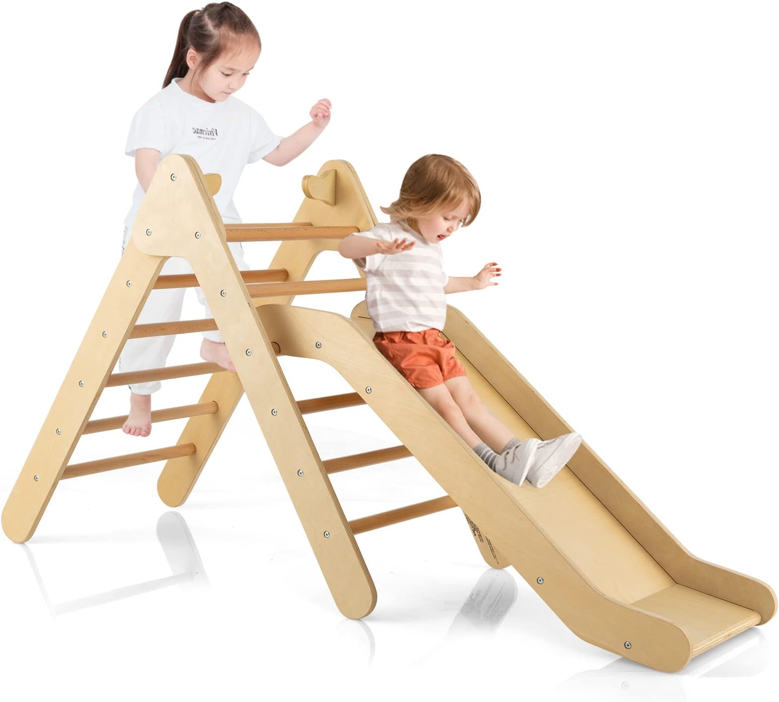Maxmass Wooden Climbing Set, 2-in-1 Children Climber with Ramp ...