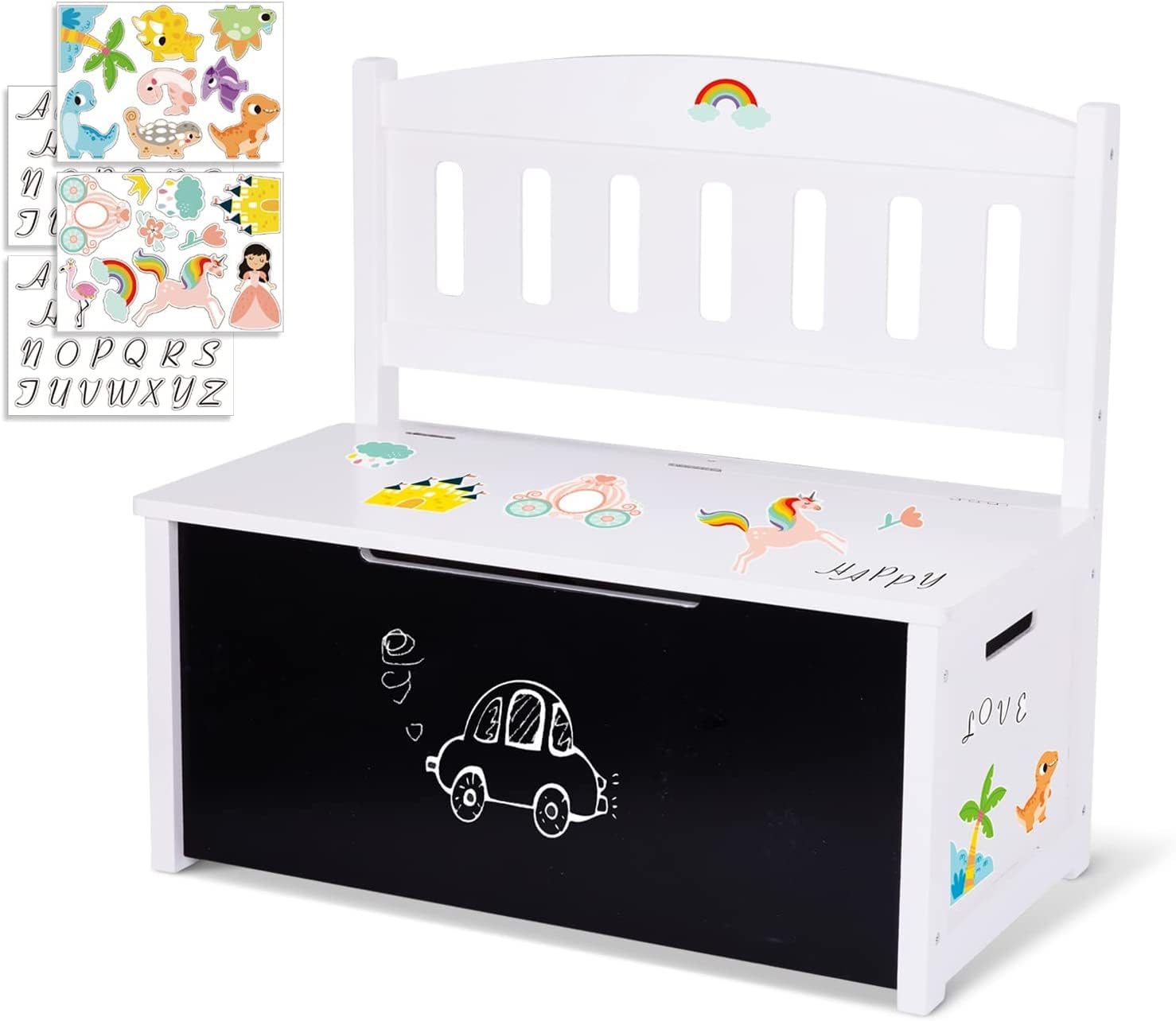 TOOKYLAND Wooden Toy Storage Box with Safety Bench Seat