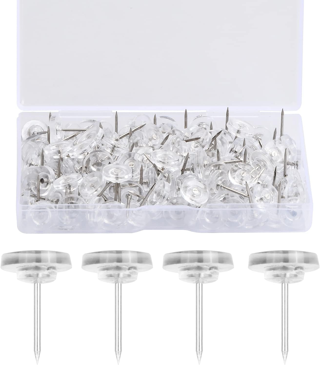 Pagezol 150Pcs Clear Push Pins - Flat Head Plastic Drawing Pins With ...