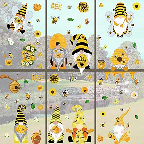 Amazon.com: Honey Bumble Bee Window Clings for Glass Gnome Sunflowers ...