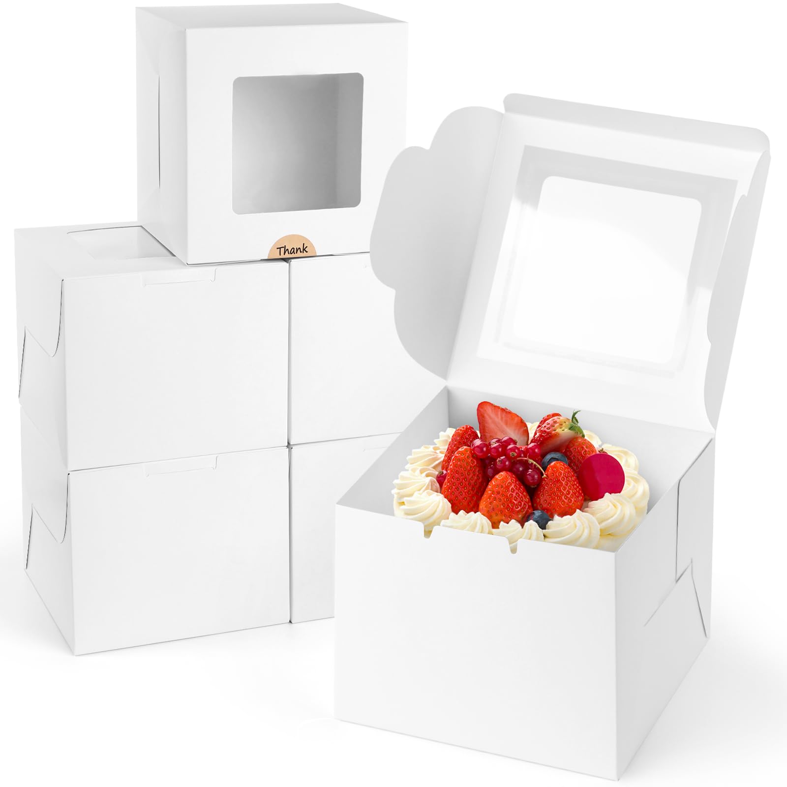 Amazon.com: TOXOY 9PCS White Cookie Boxes, 6"x6"x5" Cake Container with ...
