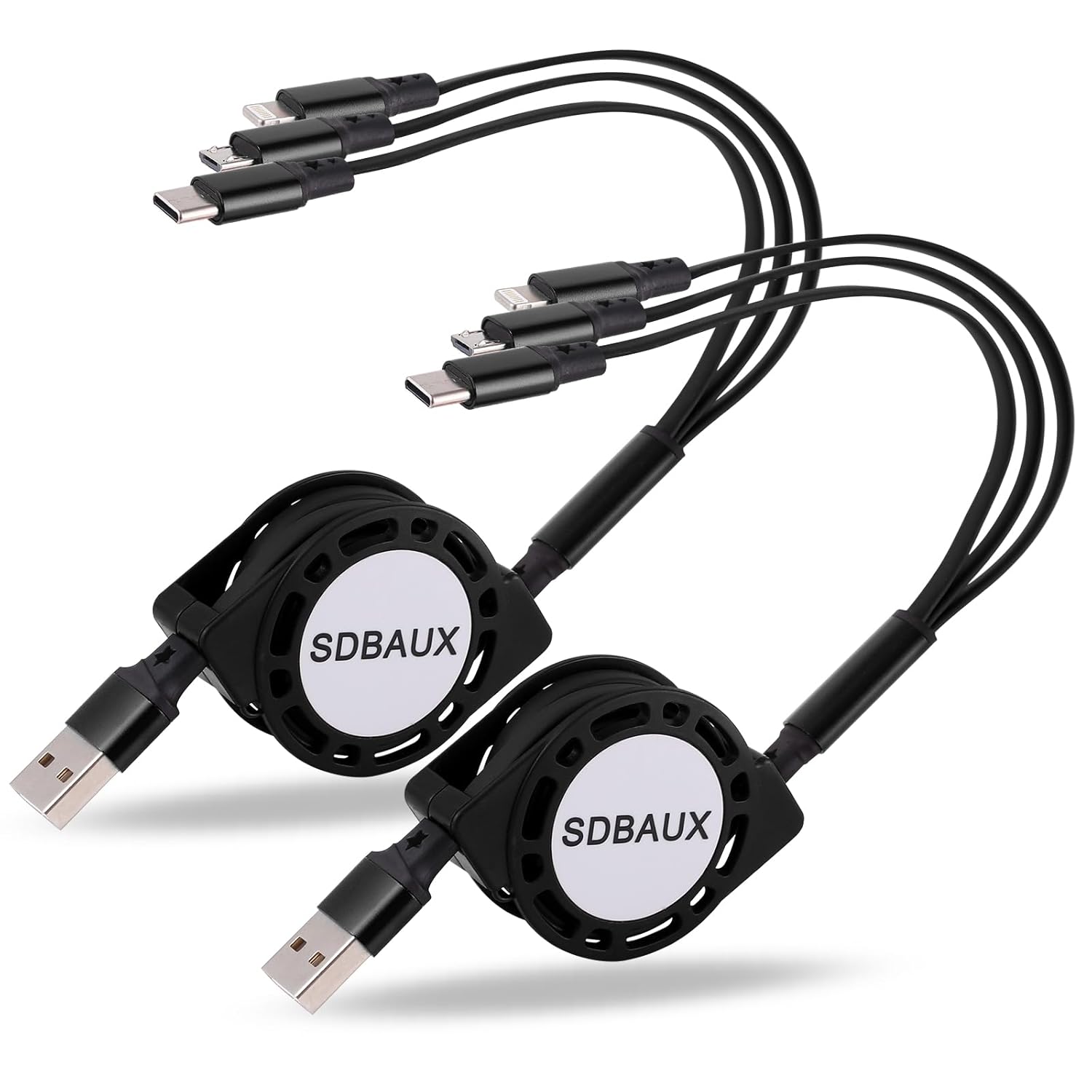 SDBAUX Paquete de 2 cables de carga multiUSB retráctiles 3 en 1 ...