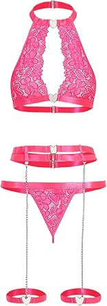 Amazon.com: GORGLITTER Women's Heart Ring Detail Lace Garter Lingerie ...
