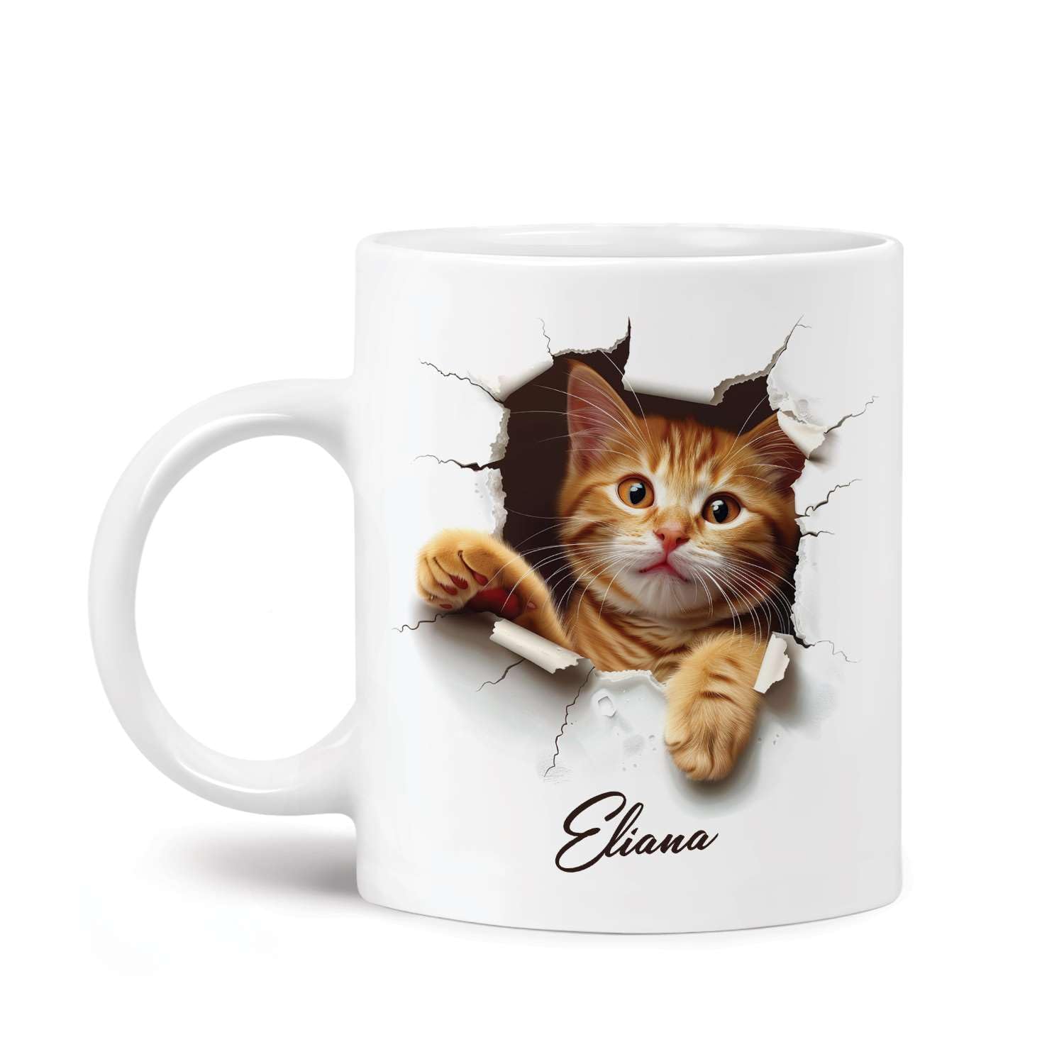 Amazon.com: Lovely Customized Orange Tabby Cat Mug, Cat In Hole Wall ...