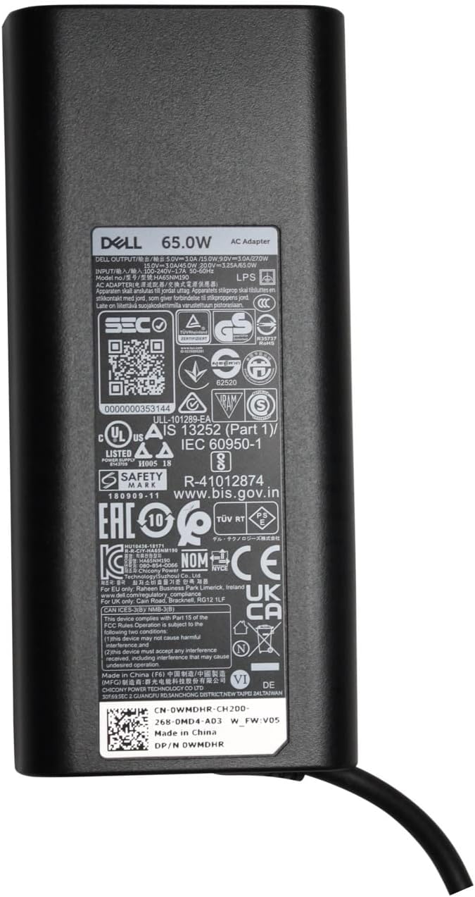DELL 65W USB-C CHARGER VT148 WMDHR 0VT148 0WMDHR: Amazon.co.uk ...