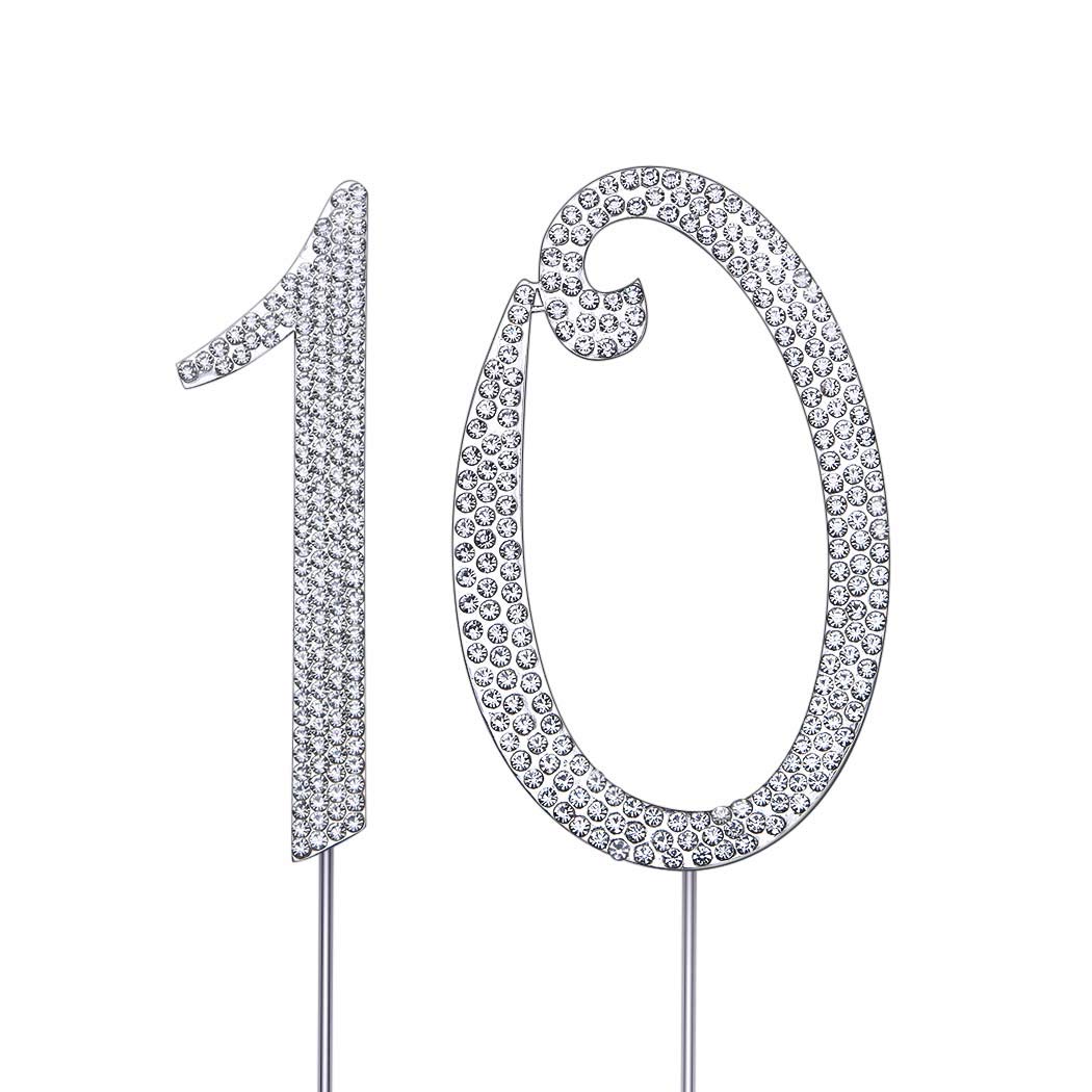 Amazon.com: MAGJUCHE Silver 10" Crystal Cake Topper, Number 10 ...