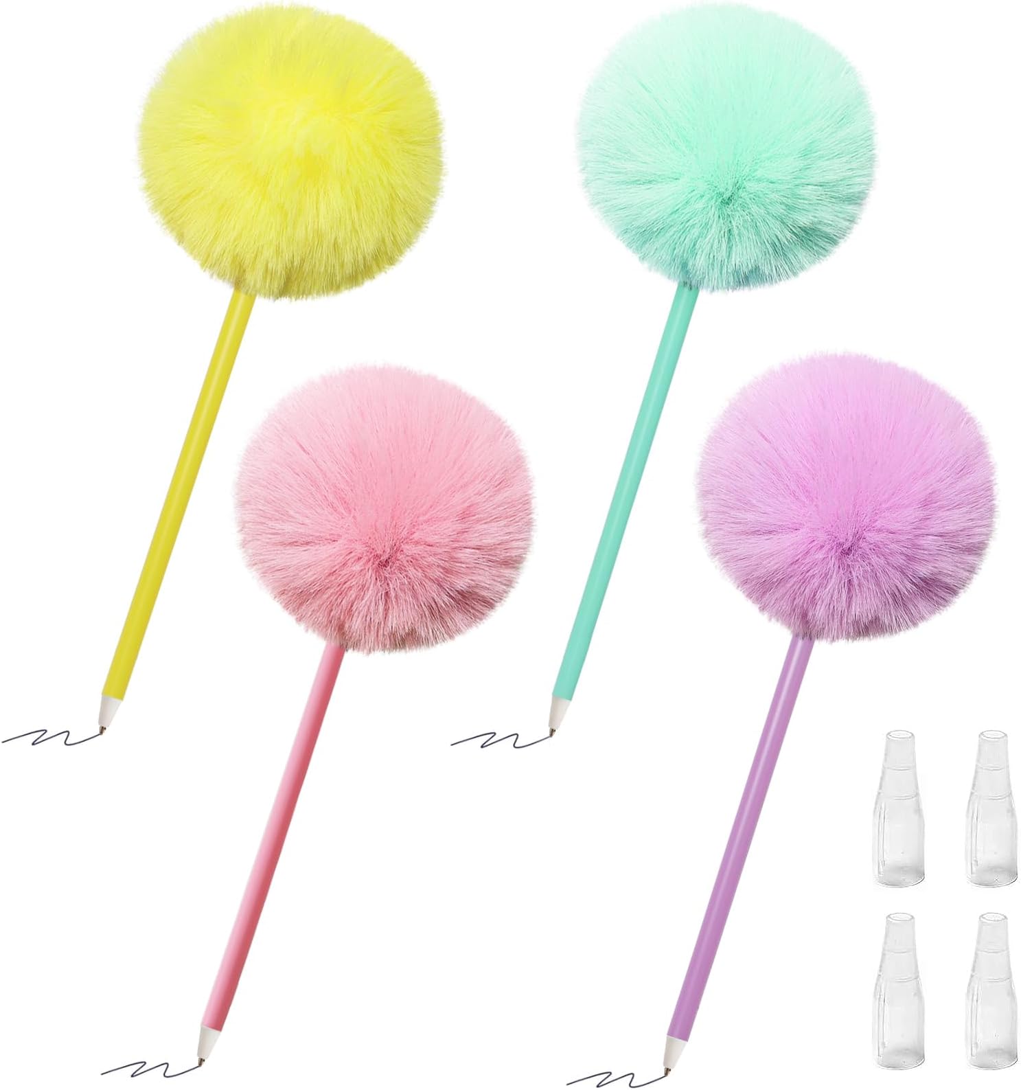Amazon.com: Qfeley Pom Pom Ballpoint Pen 4 Pieces Fluffy Ball Pens Cute ...