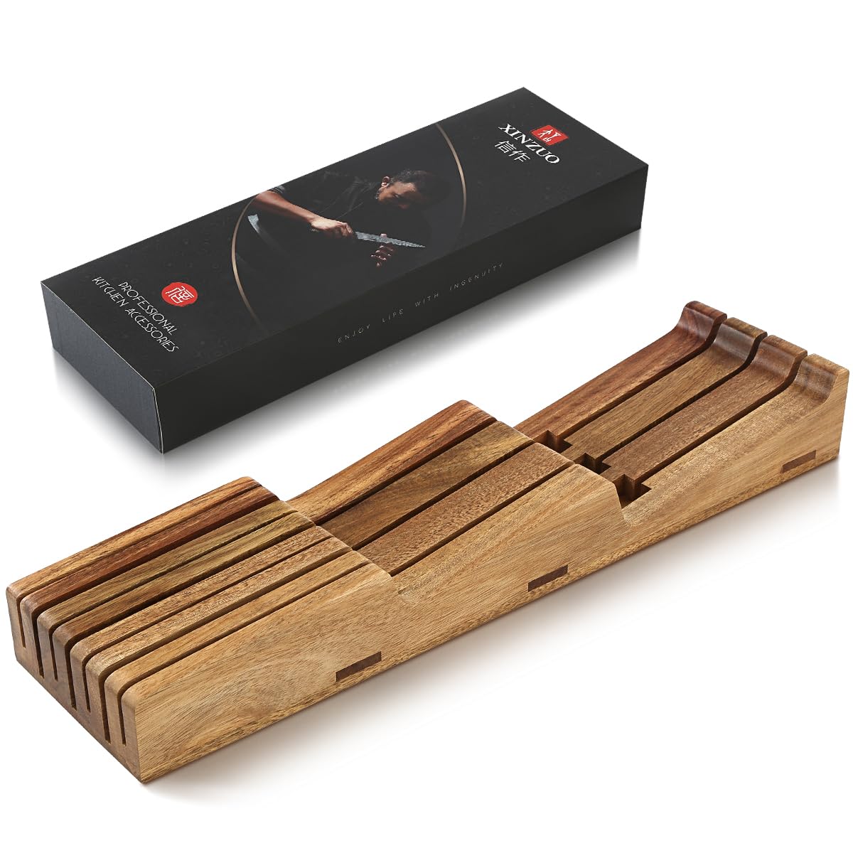 Amazon.com: XINZUO In-drawer Knife Block, Natural Acacia Knife Drawer ...