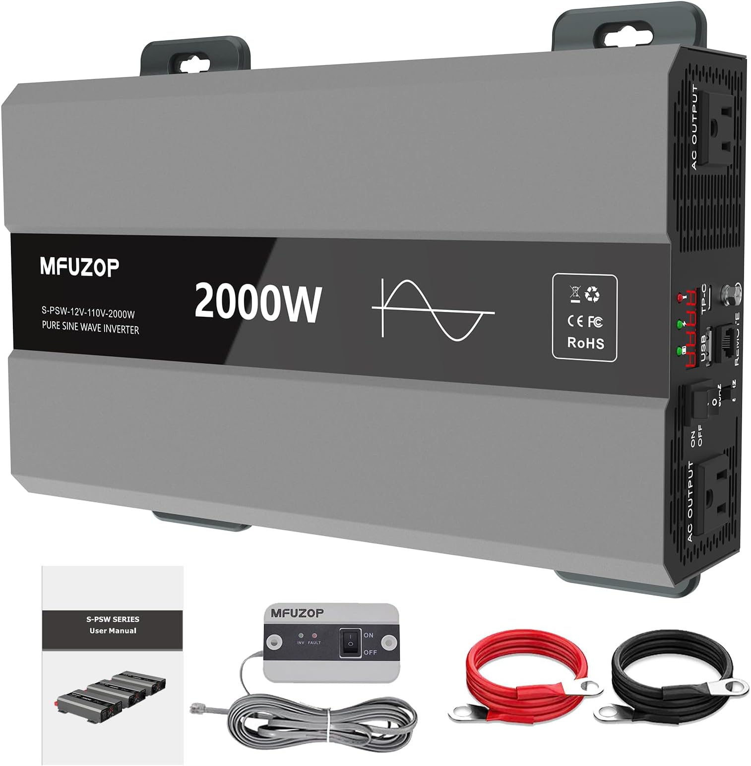 Amazon.com: BYGD 2000W Pure Sine Wave Power Inverter DC 12V to 110V AC ...