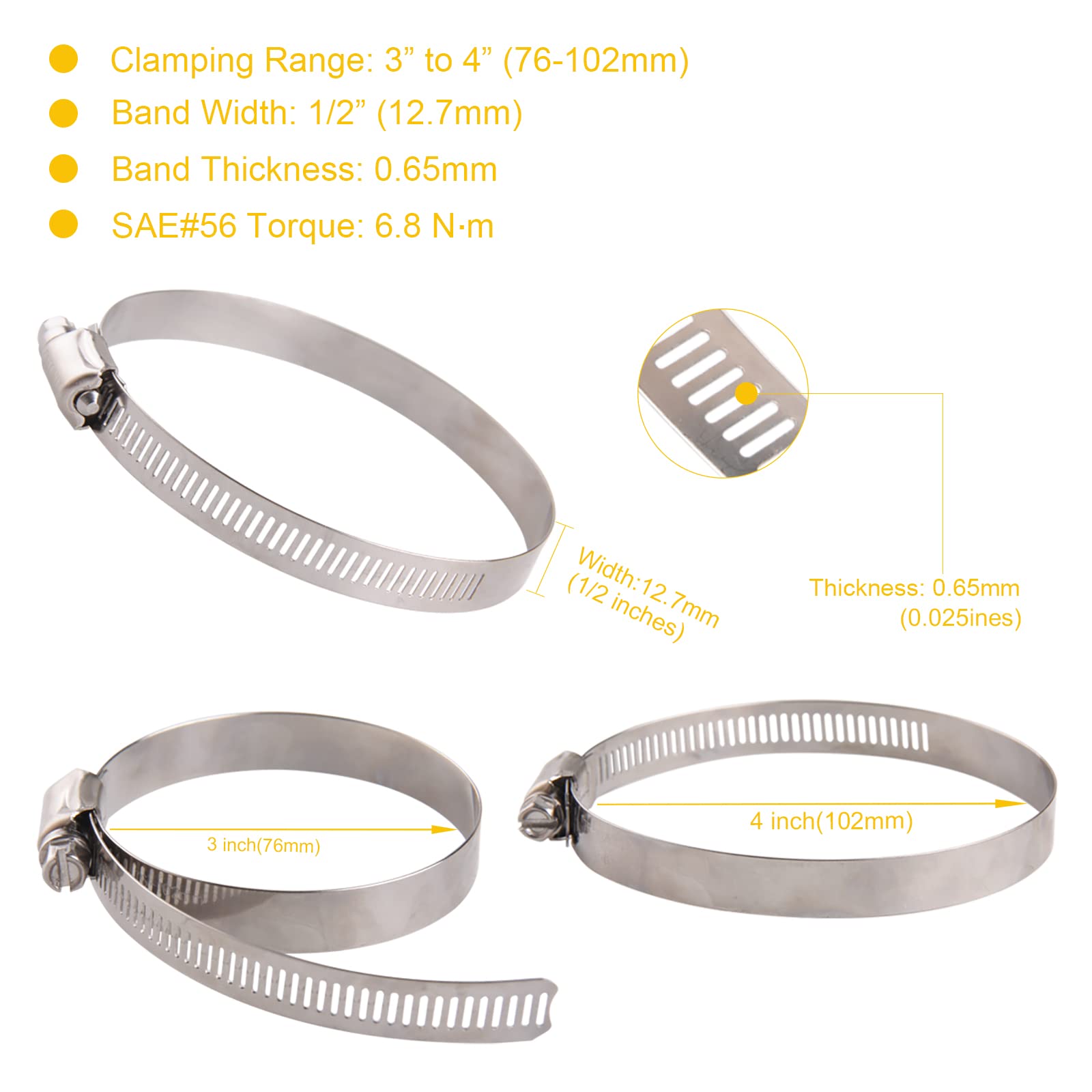 Snapklik.com : Winlong 3.5 Stainless Steel Hose Clamps, 8PK SAE 56 Worm ...