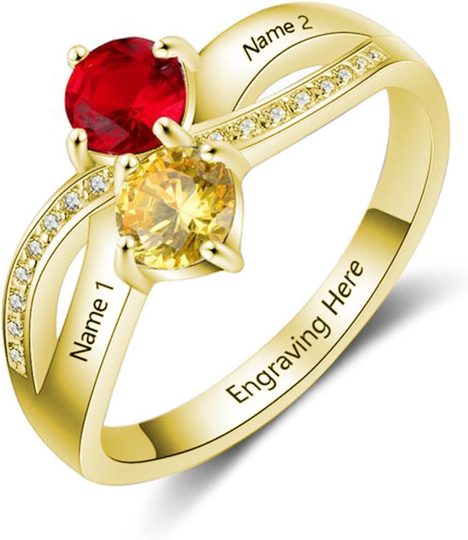 Amazon.com: FENCCI 10K 14K 18K Solid Gold Personalized Mom Rings for ...