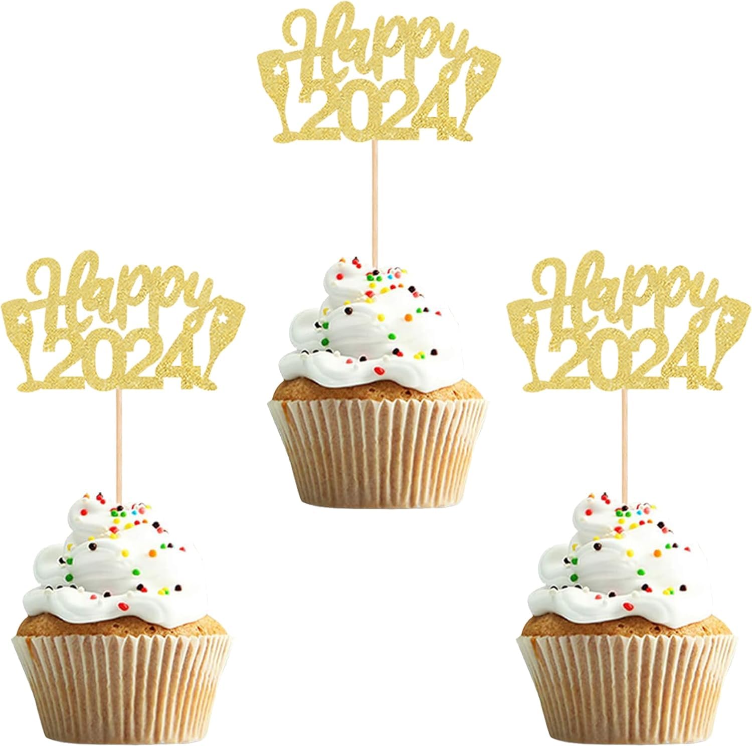 Festiko® 24 Pcs Happy 2023 Cupcake Toppers Gold Cake Decoration New ...