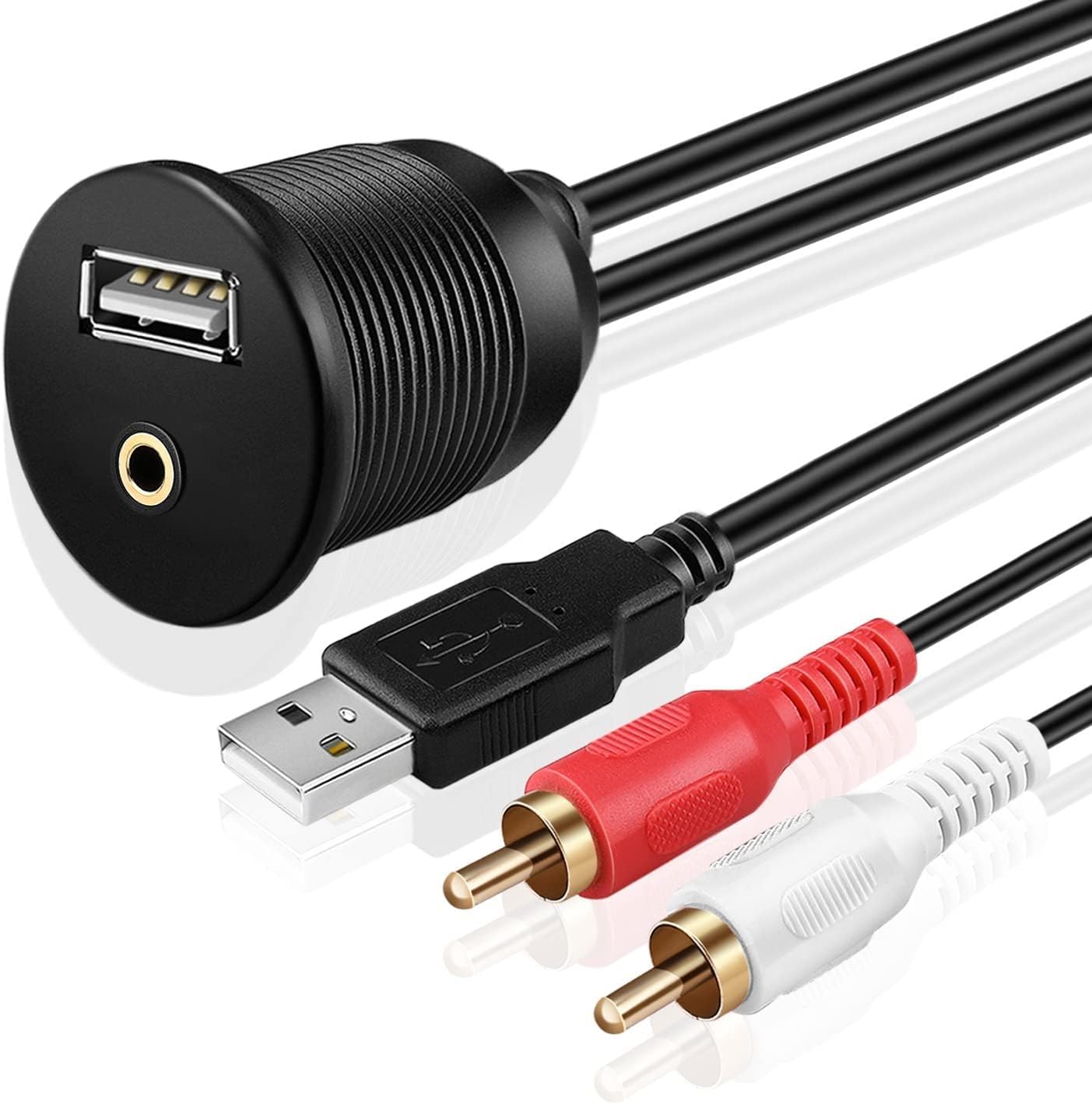 USB RCA Flush Mount Cable – Dashboard Panel Dash Mount Port USB + RCA ...