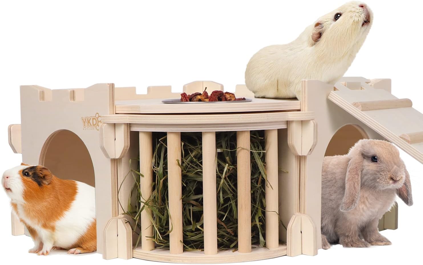 Amazon.com : LOGOFUN Wooden Rabbit Hideout Castle Multi-Chamber Habitat ...