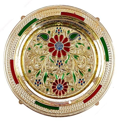 Beingelegant - 6 Inch Acrylic Puja Thali Floral Design with 4 Kankavati ...