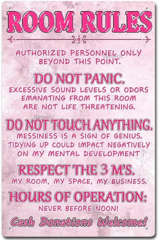 MATou Pink Room Decor For Teen Girls Room Rules Sign Bedroom Door Decor ...