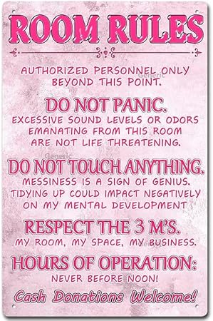 MATou Pink Room Decor For Teen Girls Room Rules Sign Bedroom Door Decor ...