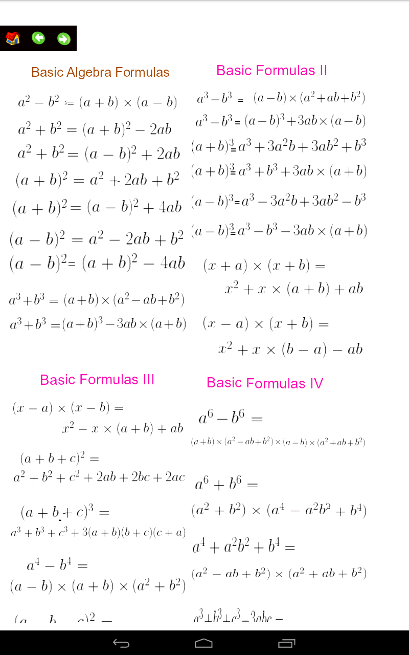 Algebra 2 Formulas