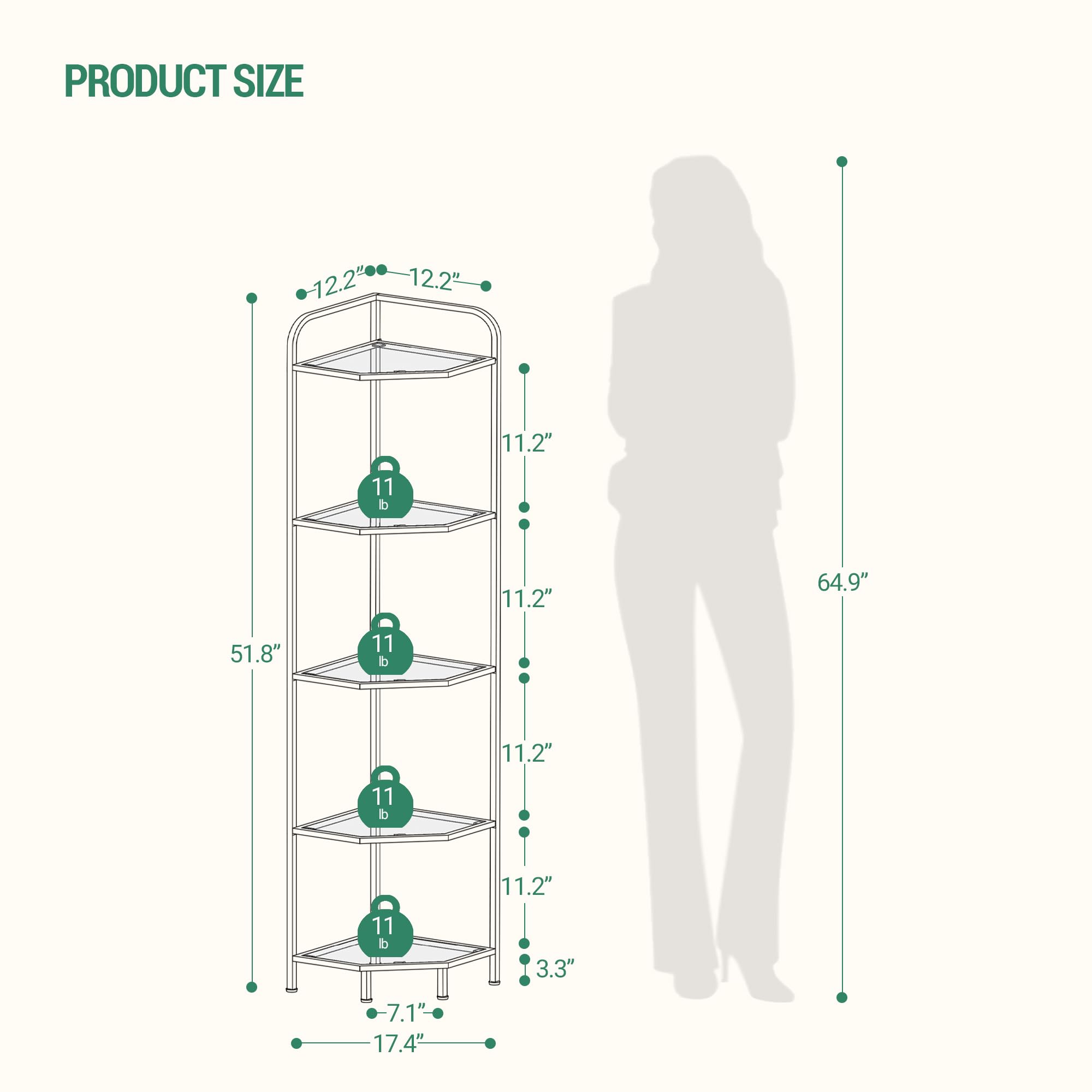 Hzuaneri 5-Tier Glass Corner Shelf Stand, Gold Corner Bookshelf ...