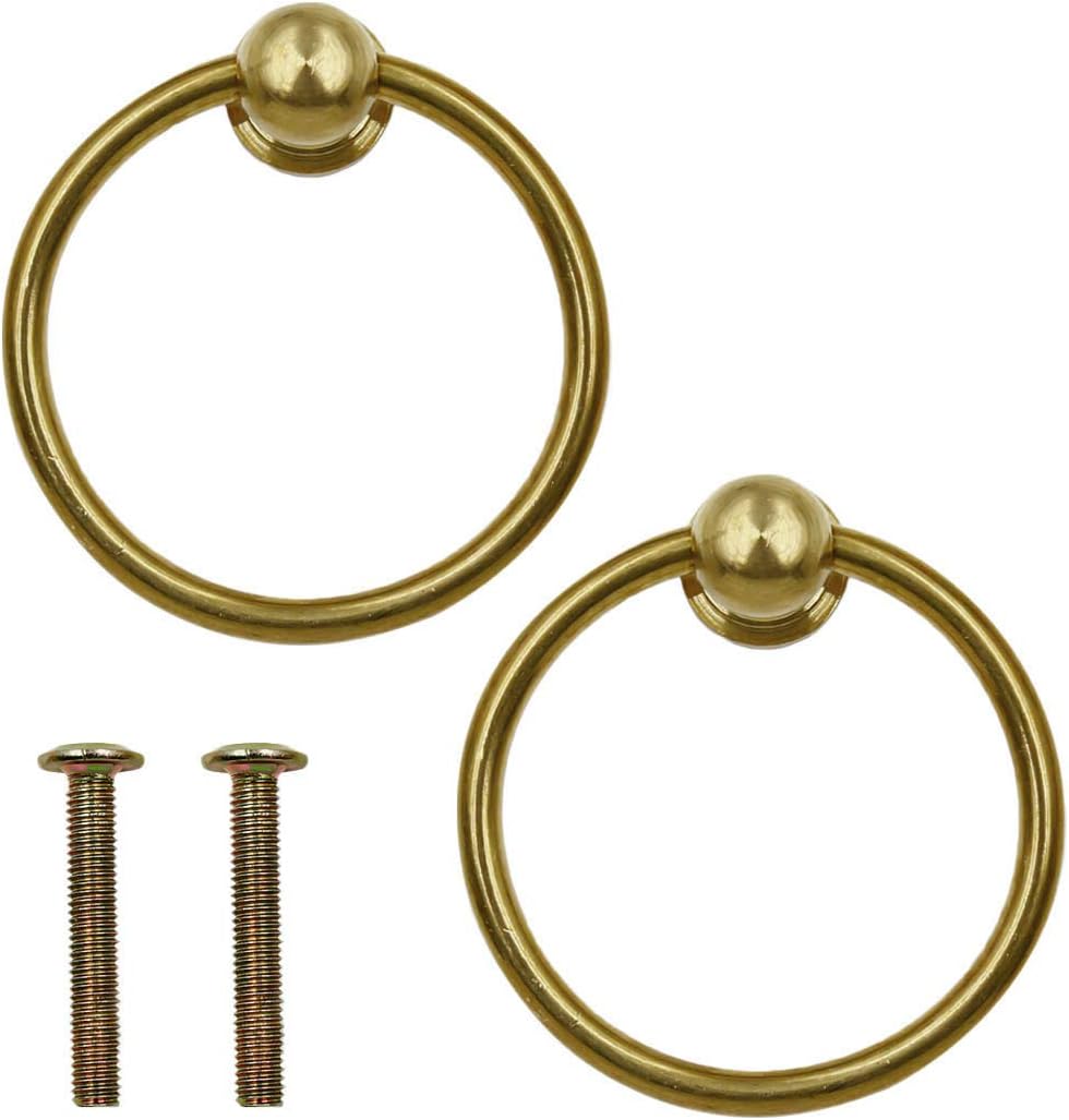 LC LICTOP 2.95" Dia. Antique Style Pure Brass Ring Pull for Cupboard ...