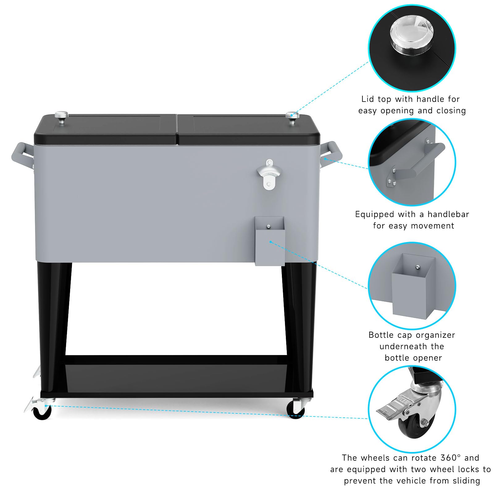 Snapklik.com : SHAREWIN 80 Quart Rolling Ice Chest Cart, Portable ...