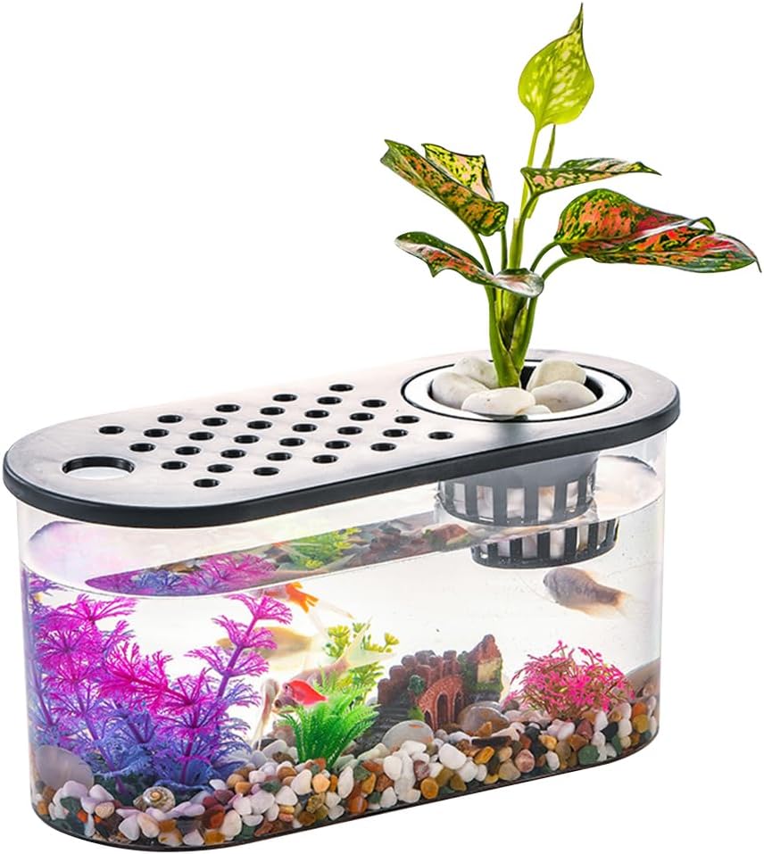 Qpets® Betta Fish Tank, Plastic Mini Desk Fish Tank with Air ...