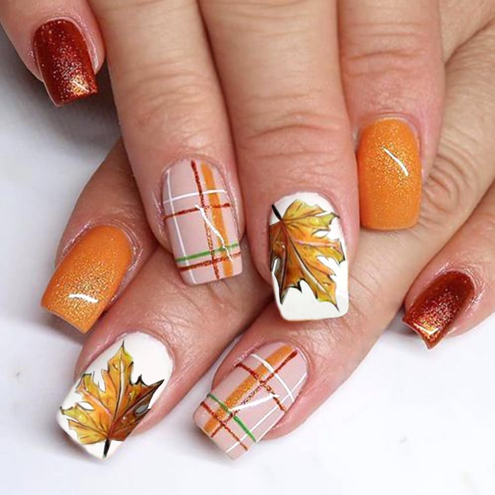 Amazon.com: Thanksgiving Fall Maple Leaf Orange Glitter Plaid Acrylic ...