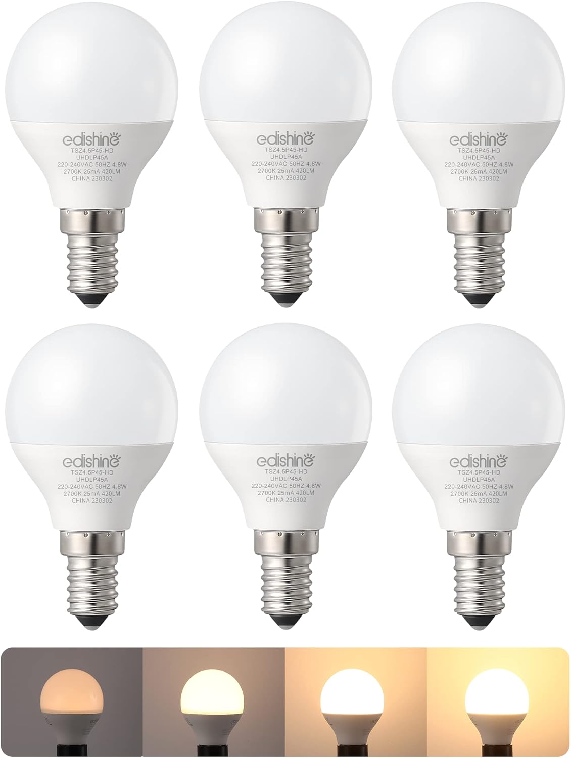EDISHINE E14 LED Bulb, Golf Ball P45 Bulb Dimmable, Small Edison Screw ...