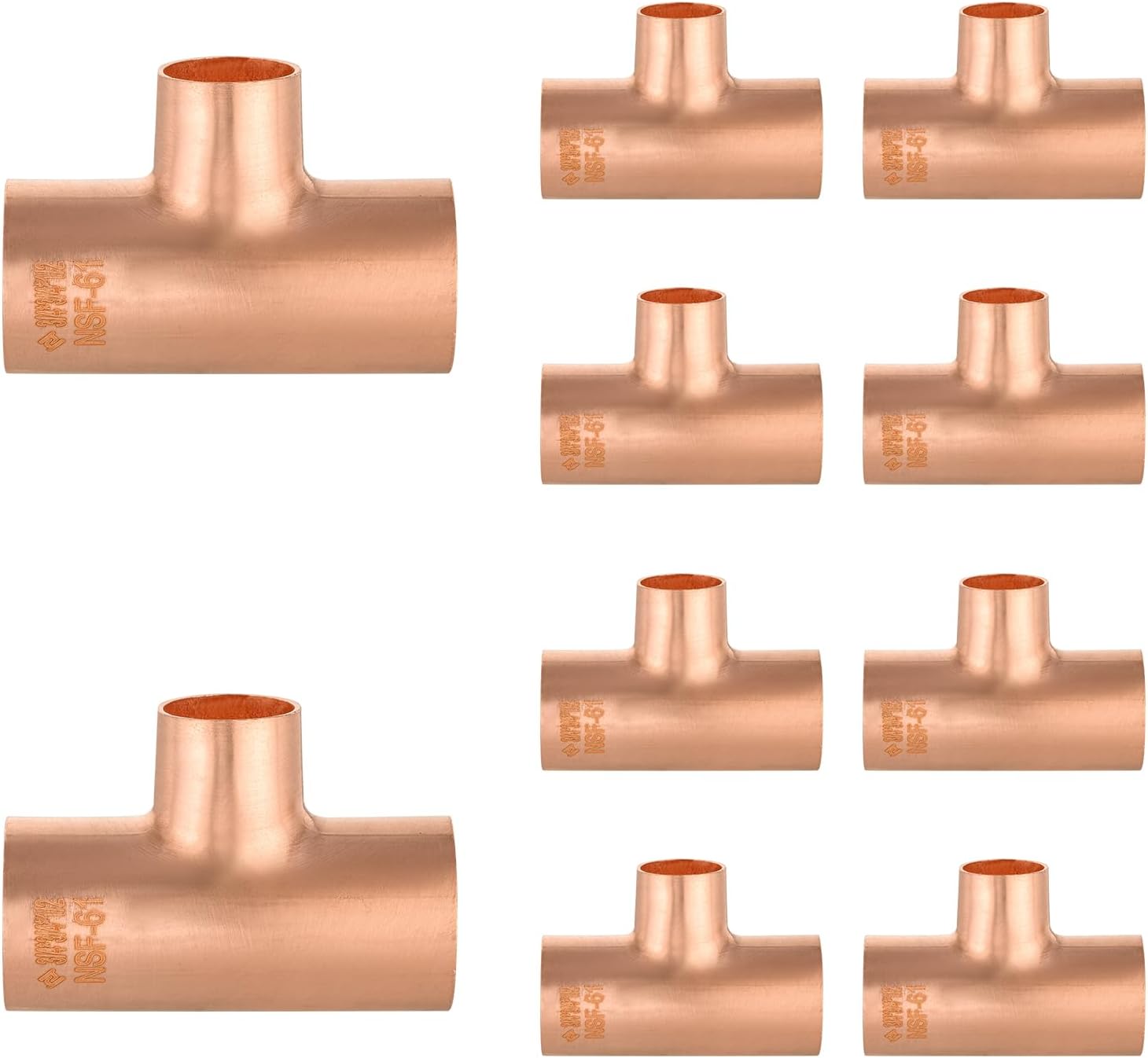 Amazon.com: HeSun 10-Pack Copper Fittings, 3/4x3/4x1/2" Copper Tee, C x ...