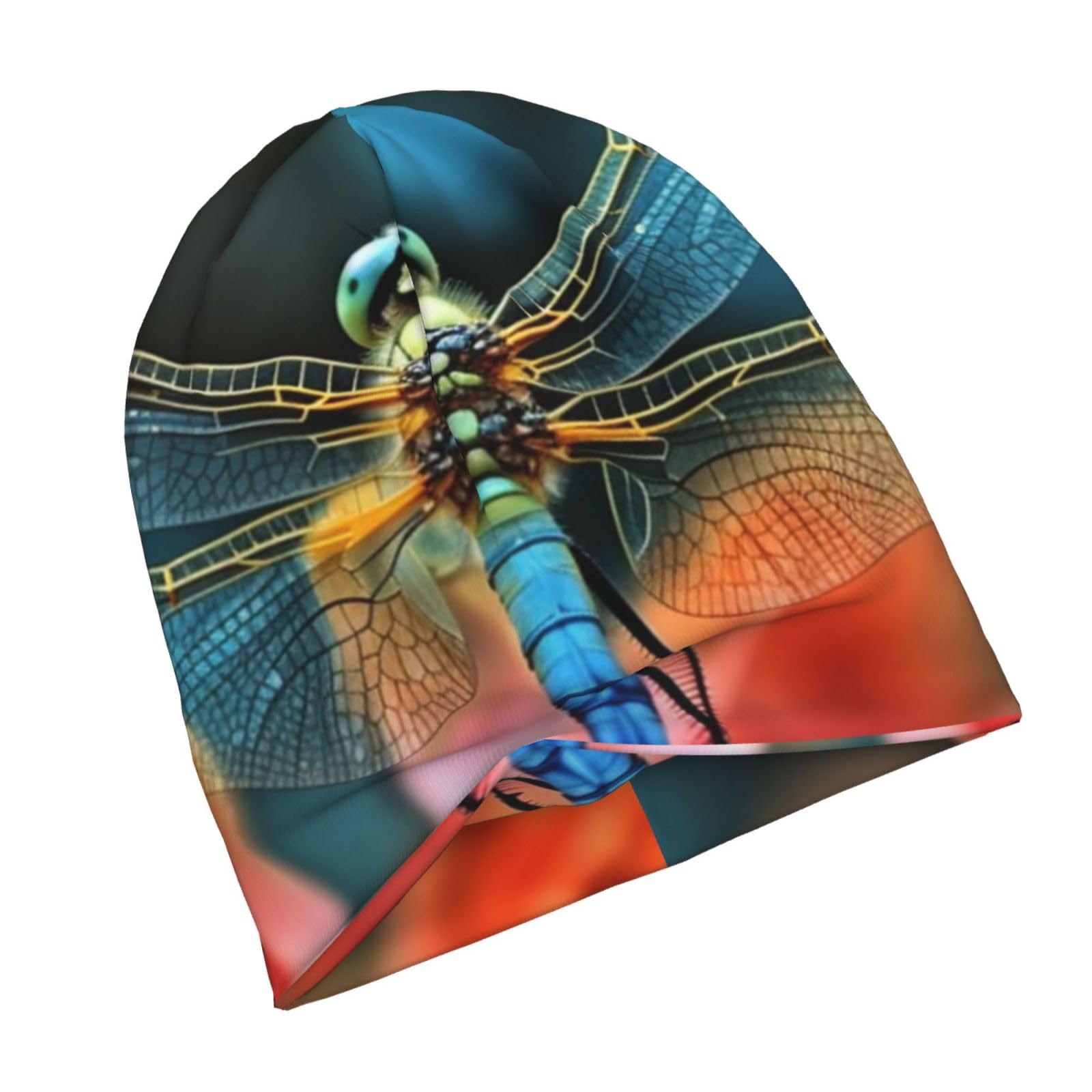 여성을 위한 슬루치 비니 모자 남성 꽃에 있는 잠자리 비니 겨울 니트 모자 따뜻한 스컬 모자 소프트 스키 모자 블랙 Kr