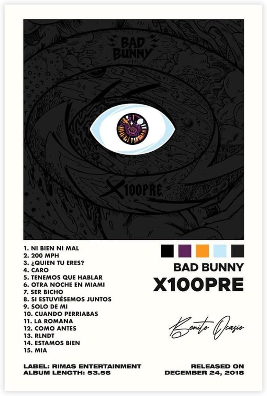 Amazon.com: Bad Bunny 'X100PRE' Limited Poster Canvas Poster Bedroom ...