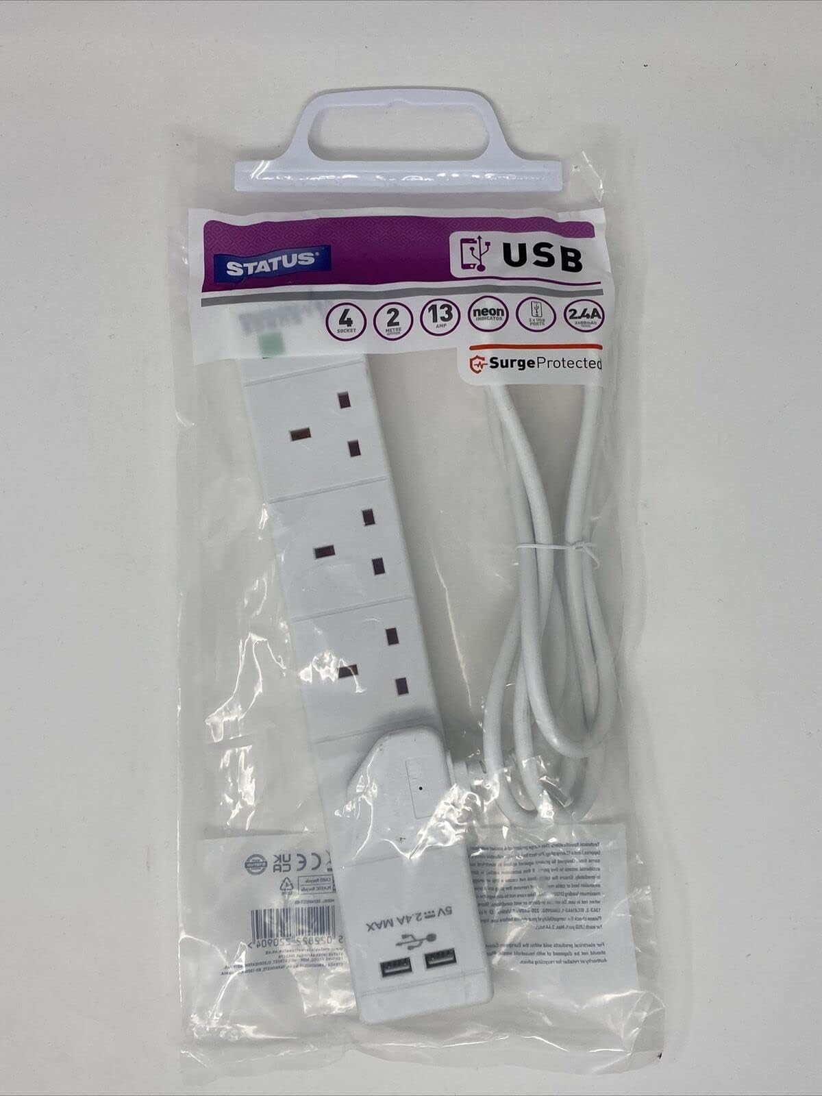 STATUS Multi Plug Extension | 4 Socket Extension Cable with 2 USB ...